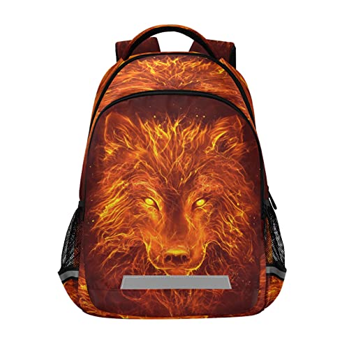 Fire Wolf Head Backpack Kids Backpacks Laptop Bag 16 inch Casual Daypack Back Pack Double Zipper Travel Sports Bags with Adjustable Shoulder Strap Backpack for Teens Girls Boys