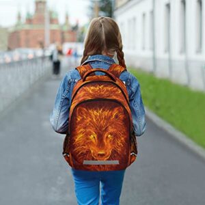 Fire Wolf Head Backpack Kids Backpacks Laptop Bag 16 inch Casual Daypack Back Pack Double Zipper Travel Sports Bags with Adjustable Shoulder Strap Backpack for Teens Girls Boys