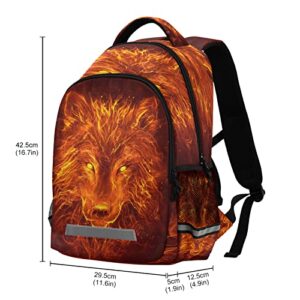 Fire Wolf Head Backpack Kids Backpacks Laptop Bag 16 inch Casual Daypack Back Pack Double Zipper Travel Sports Bags with Adjustable Shoulder Strap Backpack for Teens Girls Boys