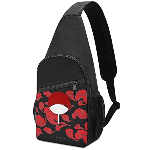 Small Sling Crossbody Bag Anime Printing Multifunction Chest Shoulder Bag Waterproof Hiking Travel Bag with Adjustable Strap for Women Men (Black)