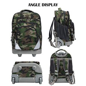 WEISHENGDA 18 inches Wheeled Rolling Backpack for Adults and School Students Short Trip Books Laptop Trolley Bags, Green Camo