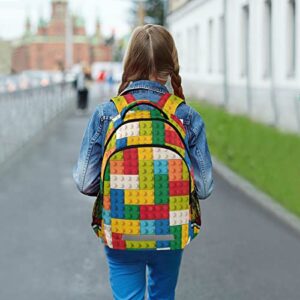 Colorful Building Blocks School Backpacks with Chest Strap for Teens Boys Girls,Lightweight Student Bookbags 17 Inch, Funny Toy Casual Daypack Schoolbags