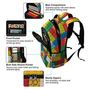 Colorful Building Blocks School Backpacks with Chest Strap for Teens Boys Girls,Lightweight Student Bookbags 17 Inch, Funny Toy Casual Daypack Schoolbags