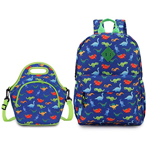 VONXURY Cute Lightweight Dinosaur Kids Backpack and Neoprene Lunch Bag Bundle