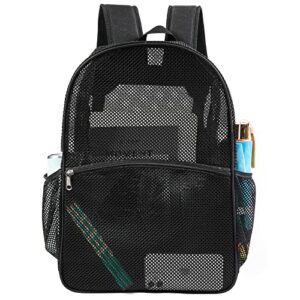 dotpraise heavy duty mesh backpack, lightweight see through college student backpack with comfort padded straps for commuting, swimming, work, travel, outdoor sport