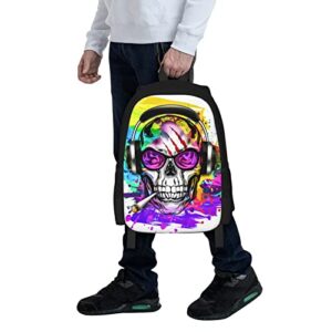 Sdfsdby Colorful Skull with Headphones Laptop Backpack Water Resistant School Computer Backpack College Fashion Casual Dayback Business Backpack for Teens Adults Boys Girls…