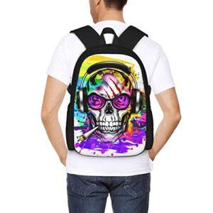 Sdfsdby Colorful Skull with Headphones Laptop Backpack Water Resistant School Computer Backpack College Fashion Casual Dayback Business Backpack for Teens Adults Boys Girls…