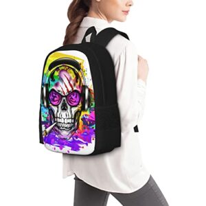 Sdfsdby Colorful Skull with Headphones Laptop Backpack Water Resistant School Computer Backpack College Fashion Casual Dayback Business Backpack for Teens Adults Boys Girls…