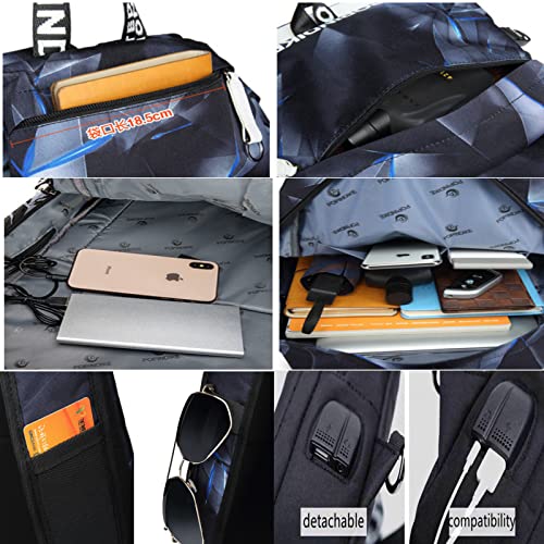 Blue Backpack Bookbag for High School, Travel Backpack with USB Port.