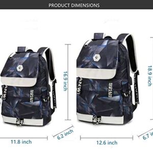 Blue Backpack Bookbag for High School, Travel Backpack with USB Port.