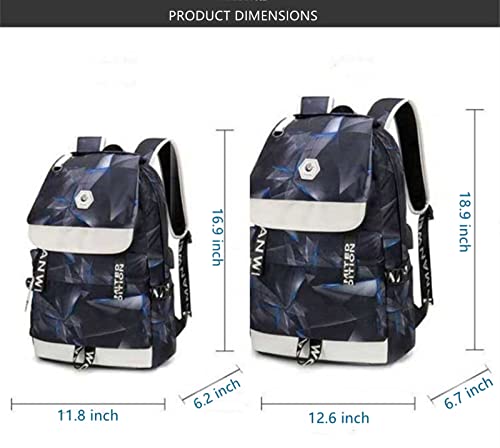 Blue Backpack Bookbag for High School, Travel Backpack with USB Port.