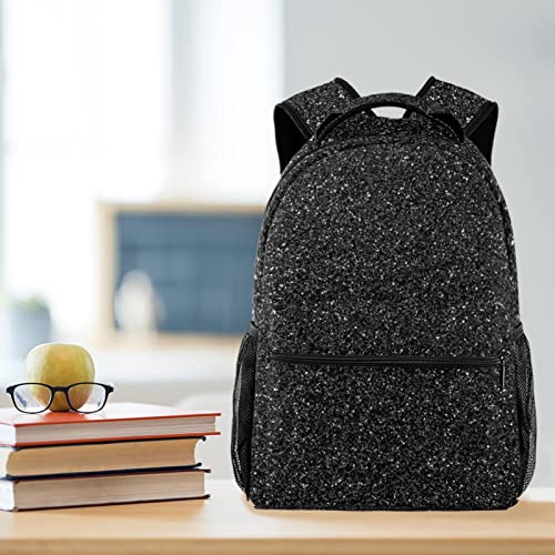 Teens Student Backpacks Boys Girls School Bookbags Laptop Backpack Dark Black Glitter Schoolbag Purse Casual Daypack Bag with Multiple Pockets