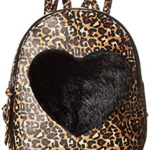 T-Shirt & Jeans Womens Leopard Back Pack with Faux Fur Heart