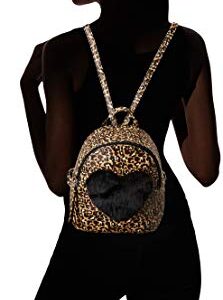 T-Shirt & Jeans Womens Leopard Back Pack with Faux Fur Heart