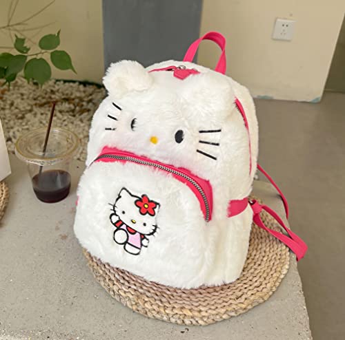 Lelcaesar Kawaii Backpack For Girls Mini Backpack White Cute Plush Double Strap Bag Soft Bag For Birthday Gifts