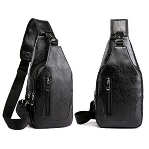 Seoky Rop Men Sling Bag Anti Theft Shoulder Bag Small Leather Crossbody Sling Backpack with USB Charge Port Black