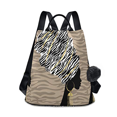 ALAZA African Woman with Zebra Print Hair Backpack with Keychain for Woman Ladies