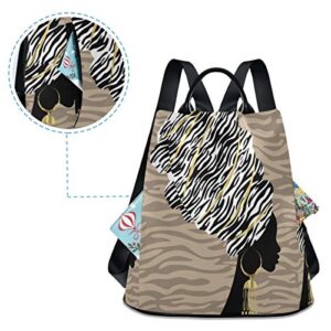 ALAZA African Woman with Zebra Print Hair Backpack with Keychain for Woman Ladies