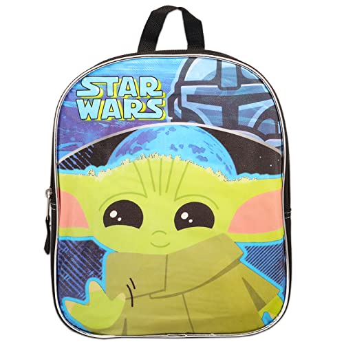 Baby Yoda Mini Backpack - Bundle with 11" Baby Yoda Backpack for School, Mandalorian Stickers, Water Bottle, More | Star Wars Backpack for Boys