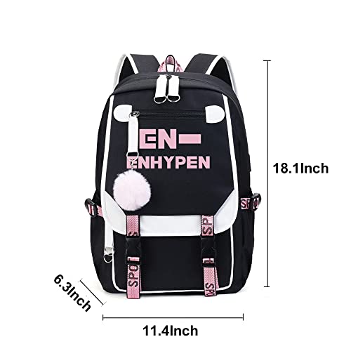 WGEEEY Kpop ENHYPEN School Backpack Merchandise, ENHYPEN Book Bag Casual Backpack, Black