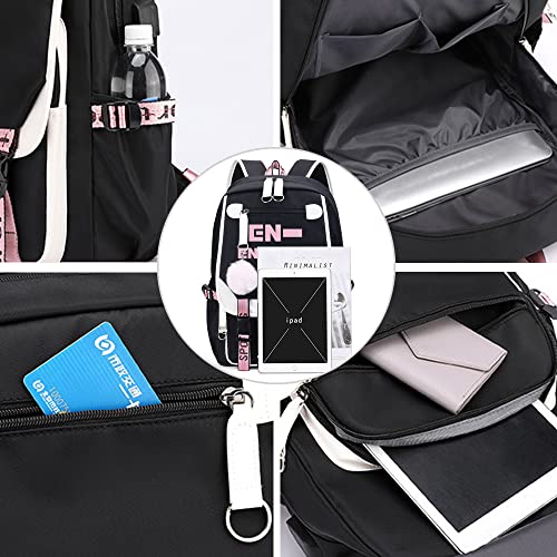 WGEEEY Kpop ENHYPEN School Backpack Merchandise, ENHYPEN Book Bag Casual Backpack, Black