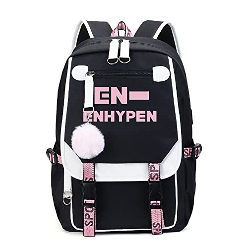 WGEEEY Kpop ENHYPEN School Backpack Merchandise, ENHYPEN Book Bag Casual Backpack, Black