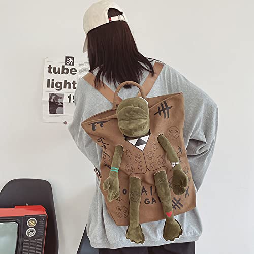 VTYUBX Kawaii Large Backpack 3D Ugly Funny Cartoon Frog Sarchel Fashion Cute Animal Novelty Monster Schoolbag Bookbag Shoulder Bag (Brown,Large)