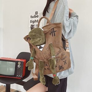 VTYUBX Kawaii Large Backpack 3D Ugly Funny Cartoon Frog Sarchel Fashion Cute Animal Novelty Monster Schoolbag Bookbag Shoulder Bag (Brown,Large)