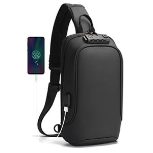 uaskmeyt anti theft sling bag small sling backpack rfid blocking crossbody bags water resistant shoulder daypacks with usb port (black)