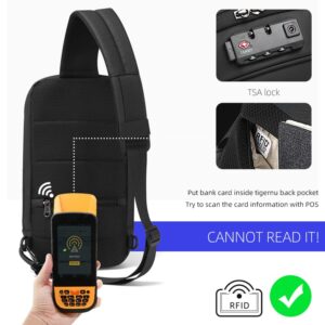 Uaskmeyt Anti Theft Sling Bag Small Sling Backpack RFID Blocking Crossbody Bags Water Resistant Shoulder Daypacks with USB Port (Black)