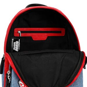 Super Mario Icon Patches red and denim tone Embossed Mini Backpack