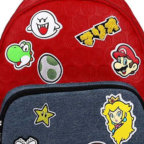 Super Mario Icon Patches red and denim tone Embossed Mini Backpack