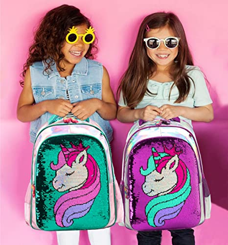 Unicorn Backpack for Girls Backpacks Glitter Sequin Bookbag with Lunch Box for Elementary Students Preschool Bag