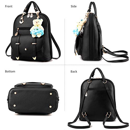 Backpack Purse for Women Large Capacity Leather Shoulder Bags Cute Mini Backpack for Girls,Black