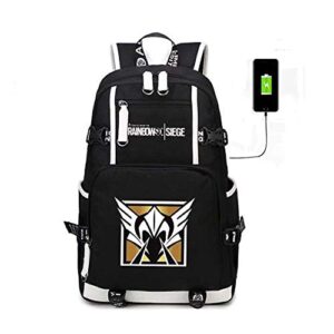 rainbow six siege usb charging port black oxford backpack free r6 keychain (#3)