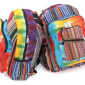 Himalaya Handmade Unique Design Tie Dye 100% Himalaya Hemp Backpack Hippie Backpack Festival Backpack Hiking and Laptop Backpack FAIR 17inch x 11inch x 6.5inch inch / 43 x 28 x 16 cm