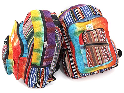 Himalaya Handmade Unique Design Tie Dye 100% Himalaya Hemp Backpack Hippie Backpack Festival Backpack Hiking and Laptop Backpack FAIR 17inch x 11inch x 6.5inch inch / 43 x 28 x 16 cm