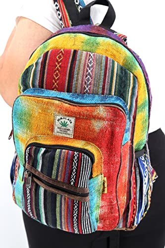 Himalaya Handmade Unique Design Tie Dye 100% Himalaya Hemp Backpack Hippie Backpack Festival Backpack Hiking and Laptop Backpack FAIR 17inch x 11inch x 6.5inch inch / 43 x 28 x 16 cm