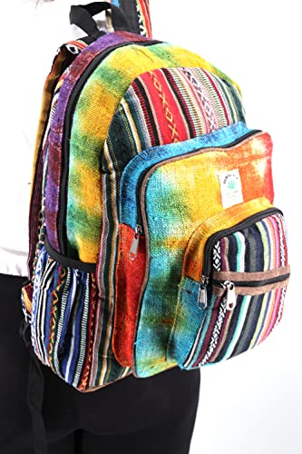 Himalaya Handmade Unique Design Tie Dye 100% Himalaya Hemp Backpack Hippie Backpack Festival Backpack Hiking and Laptop Backpack FAIR 17inch x 11inch x 6.5inch inch / 43 x 28 x 16 cm