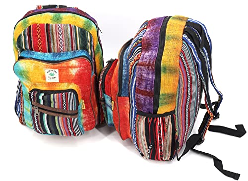 Himalaya Handmade Unique Design Tie Dye 100% Himalaya Hemp Backpack Hippie Backpack Festival Backpack Hiking and Laptop Backpack FAIR 17inch x 11inch x 6.5inch inch / 43 x 28 x 16 cm