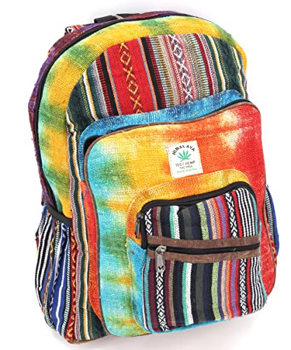 Himalaya Handmade Unique Design Tie Dye 100% Himalaya Hemp Backpack Hippie Backpack Festival Backpack Hiking and Laptop Backpack FAIR 17inch x 11inch x 6.5inch inch / 43 x 28 x 16 cm