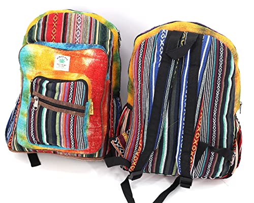 Himalaya Handmade Unique Design Tie Dye 100% Himalaya Hemp Backpack Hippie Backpack Festival Backpack Hiking and Laptop Backpack FAIR 17inch x 11inch x 6.5inch inch / 43 x 28 x 16 cm