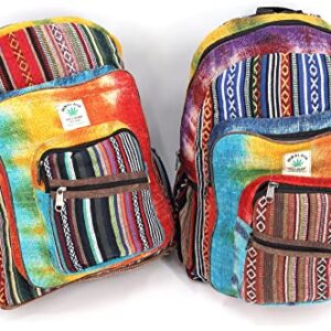 Himalaya Handmade Unique Design Tie Dye 100% Himalaya Hemp Backpack Hippie Backpack Festival Backpack Hiking and Laptop Backpack FAIR 17inch x 11inch x 6.5inch inch / 43 x 28 x 16 cm