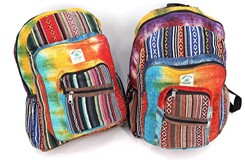 Himalaya Handmade Unique Design Tie Dye 100% Himalaya Hemp Backpack Hippie Backpack Festival Backpack Hiking and Laptop Backpack FAIR 17inch x 11inch x 6.5inch inch / 43 x 28 x 16 cm