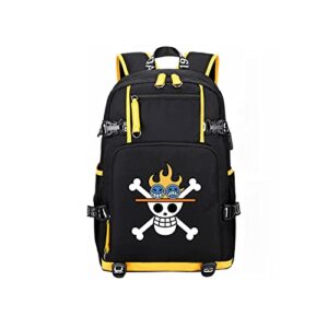 anime one piece color print pattern backpack equipped with usb interface fashion casual backpack large capacity laptop (ace)