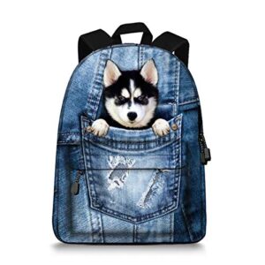 jbs-no.1 cute dogs backpack for teen girls boys,canvas dogs animals bookbags for school (husky)