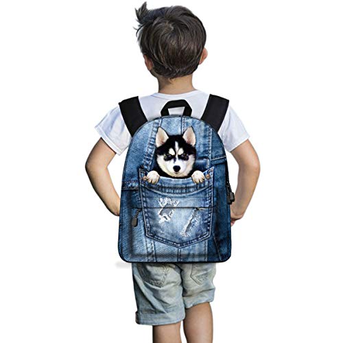 JBS-NO.1 Cute Dogs Backpack for Teen Girls Boys,Canvas Dogs Animals BookBags for School (Husky)