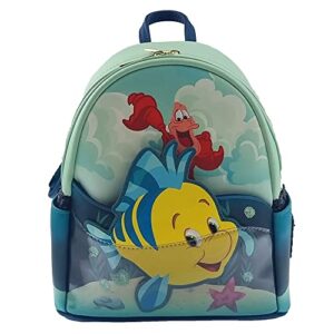 loungefly disney mini backpack, the little mermaid sidekicks, flounder sebastian