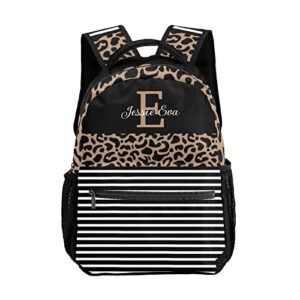 custom kid backpack, black white striped leopard personalized school bookbag with your own name, customization casual bookbags for student girls boys