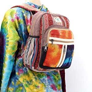 Unique Tie-dye Mini Hemp Backpack Small Back Pack Boho Backpack 100% Himalaya Hemp| 100% VEGAN | Handmade with Love. (Brown)